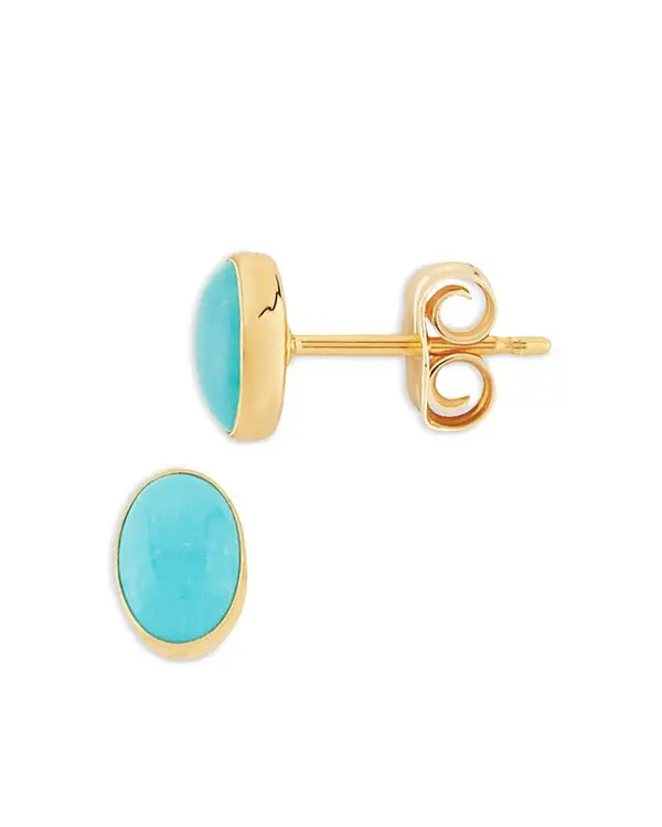 Bloomingdale'S 14k Yellow Gold Cabochon Oval Stud Earrings - Turquoise