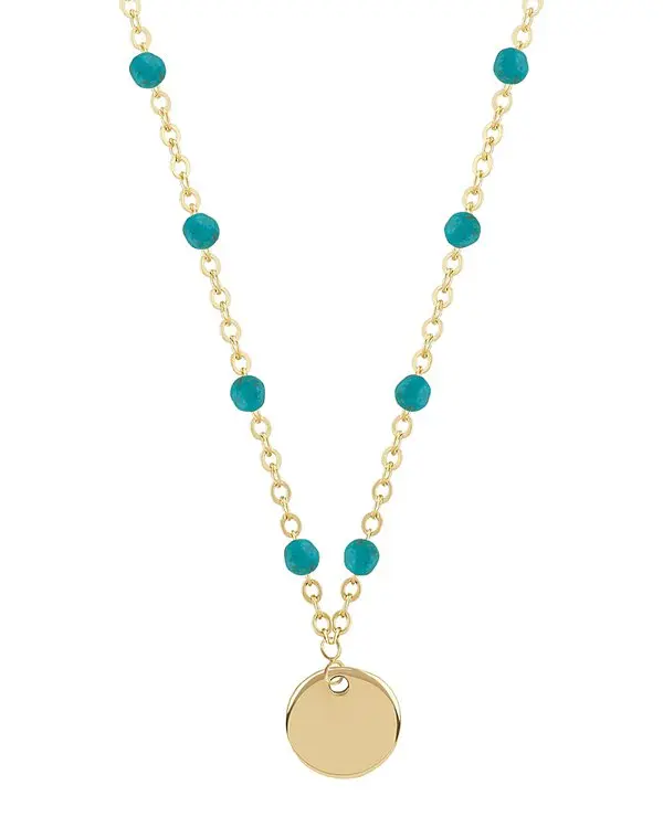 Bloomingdale'S 14k Yellow Gold Bead Disc Pendant Necklace - Turquoise
