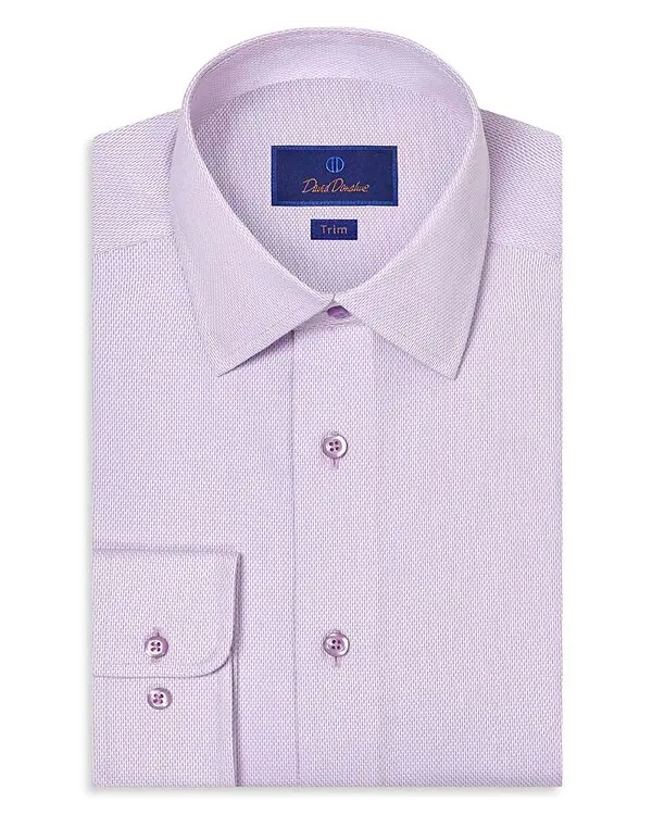 David Donahue Trim Fit Micro Tic Dobby Dress Shirt - White/ Lilac