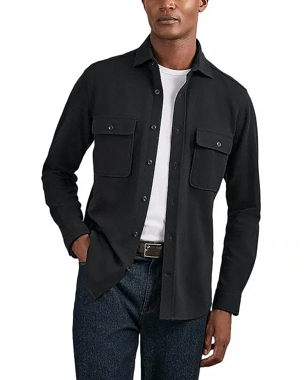 REISS Forsithe Textured Twin Pocket Shirt - Navy