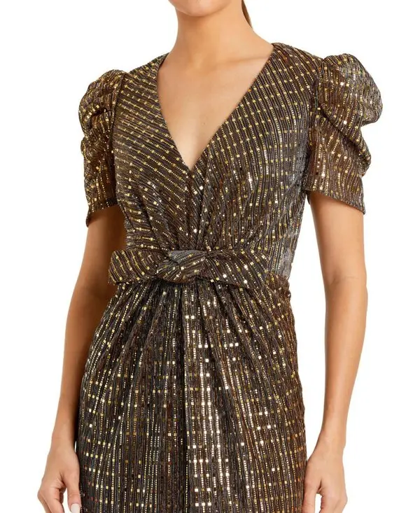 Mac Duggal Metallic Gown With Bow Waist