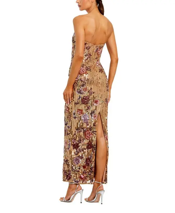 gold floral mesh dress Mesh Gown With Floral Embellishments And Cut-Out Details