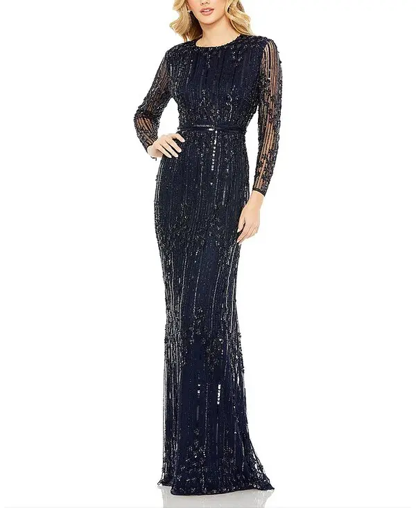 Mac Duggal Embellished Long Sleeve Column Gown