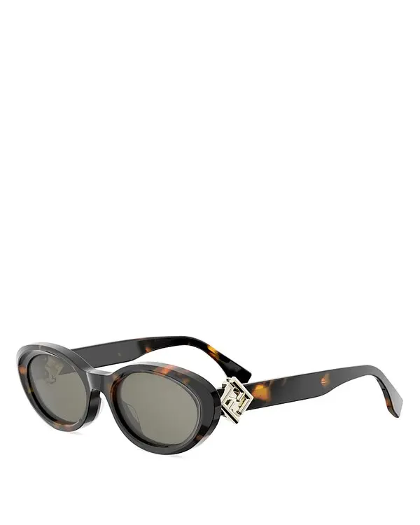 Fendi Ff Diamonds Oval Sunglasses, 53mm - Dark Havana/solid Khaki
