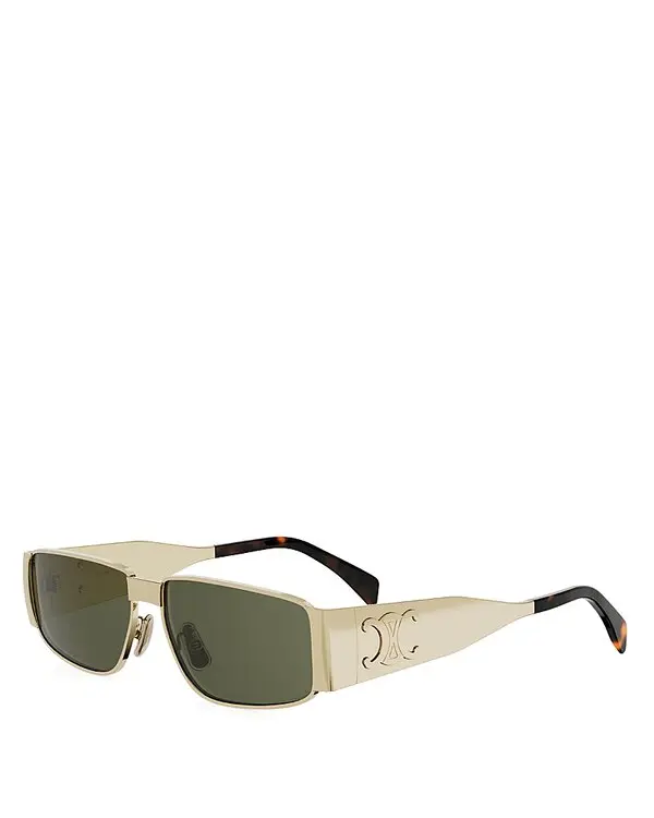 Celine Triomphe Rectangular Sunglasses, 59mm - Gold/solid Green