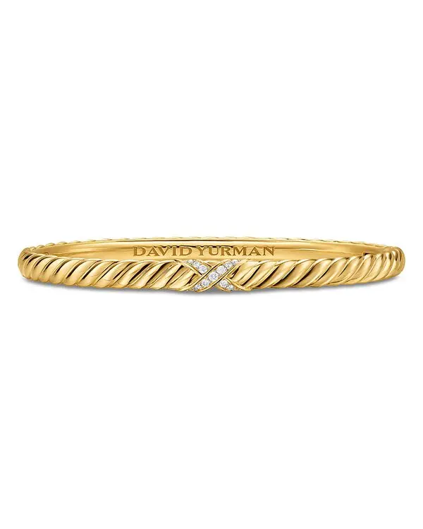 David Yurman Sculpted Cable X Bracelet With Diamonds - Gold