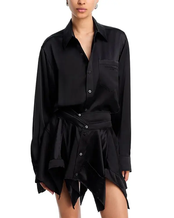 Alexander Wang T Silk Cut Off Double Shirt Dress - Black