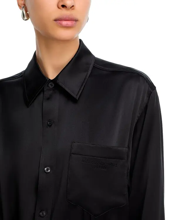 Alexander Wang Silk Cut Off Double Shirt Dress - Black