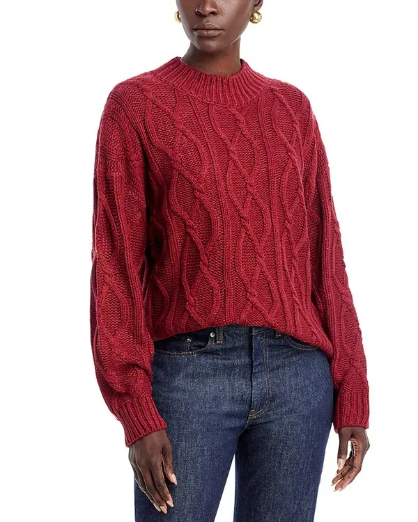 Elan Cable Knit Crewneck Sweater - Maroon