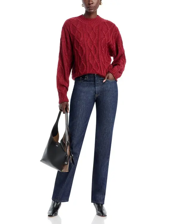 Elan Cable Knit Crewneck Sweater - Maroon