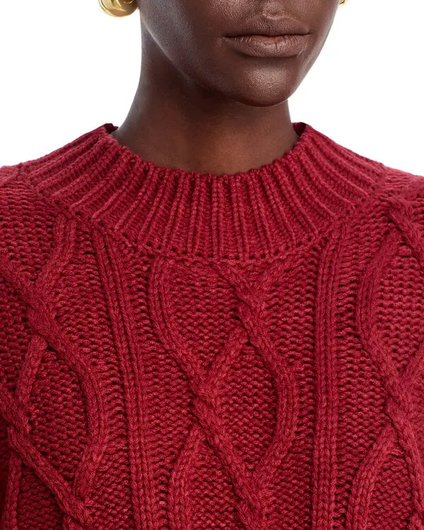 Elan Cable Knit Crewneck Sweater - Maroon