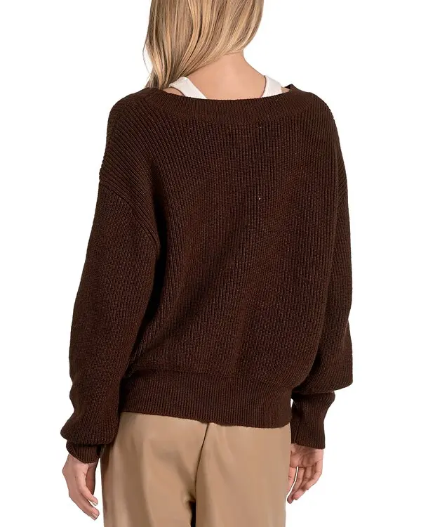 Elan Deep V-neck Pullover Sweater - Brown/ White