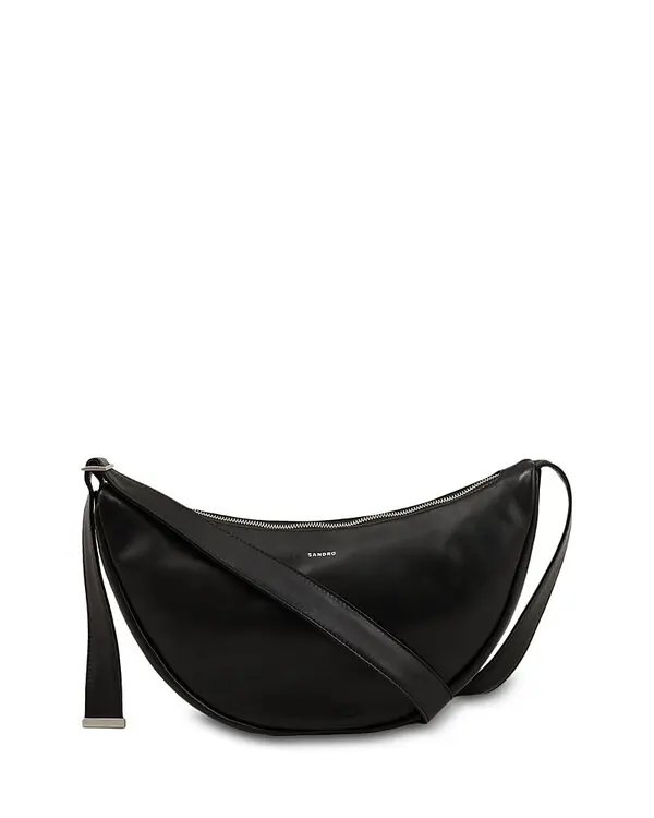 Sandro Small Leather Hobo Bag - Black