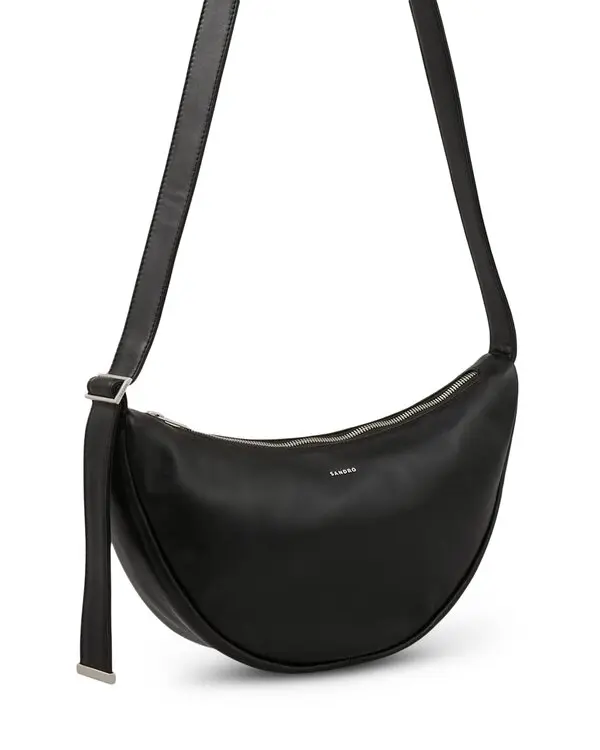 Sandro Small Leather Hobo Bag - Black