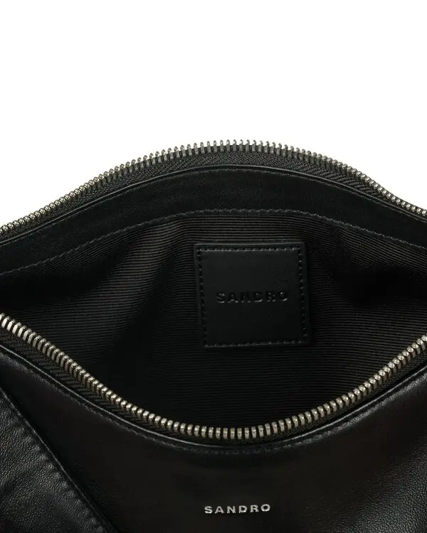 Sandro Small Leather Hobo Bag - Black