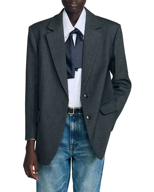 Sandro Notch Lapel Jacket - Light Grey