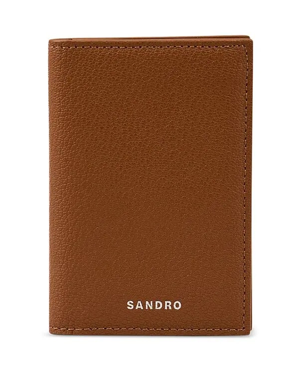 Sandro Grained Leather Foldable Card Holder - Cognac