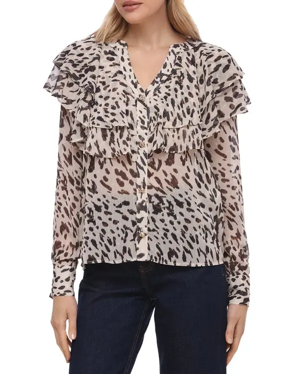 Bagatelle Printed Flutter Yoke Blouse