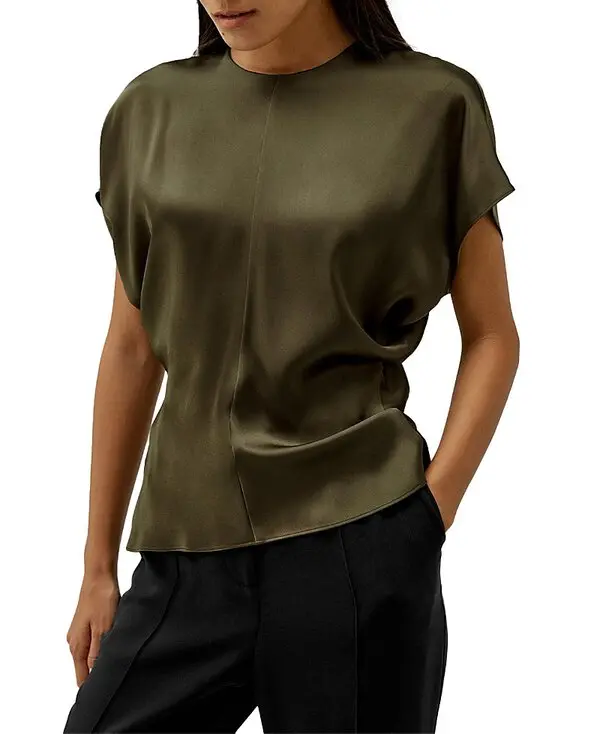Lilysilk Short Batwing Sleeve Silk Contour Top - Pine