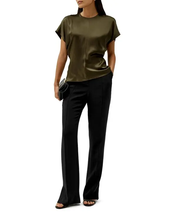 Lilysilk Short Batwing Sleeve Silk Contour Top - Pine