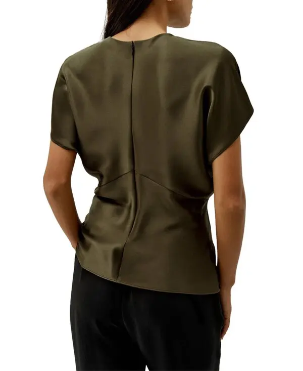 Lilysilk Short Batwing Sleeve Silk Contour Top - Pine