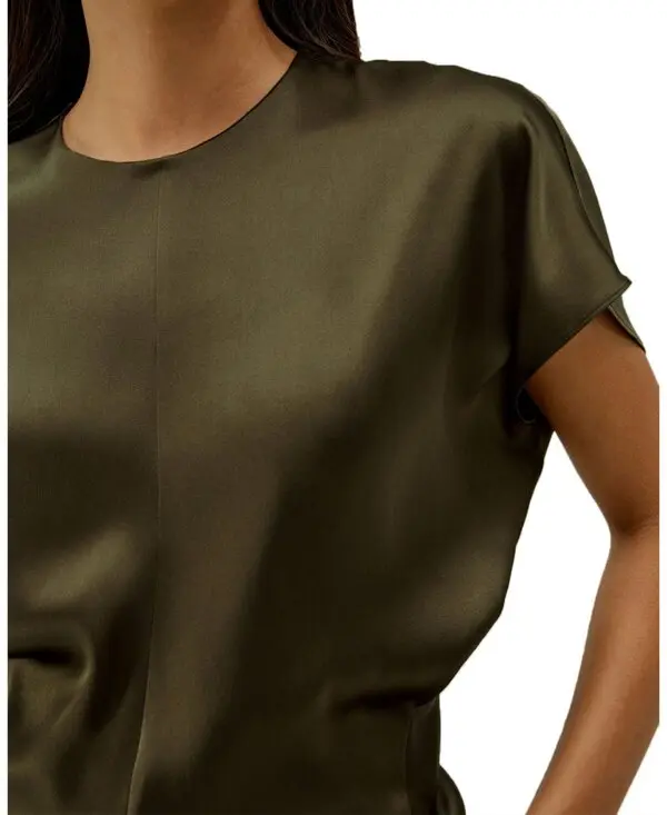 Lilysilk Short Batwing Sleeve Silk Contour Top - Pine