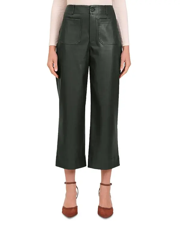 Bagatelle Faux Leather Cropped Wide Leg Trousers - Forest