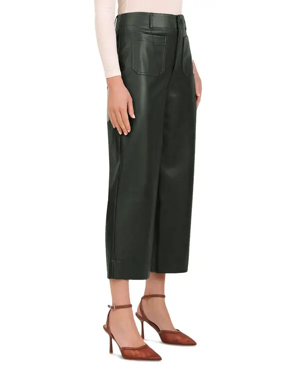 Bagatelle Faux Leather Cropped Wide Leg Trousers - Forest