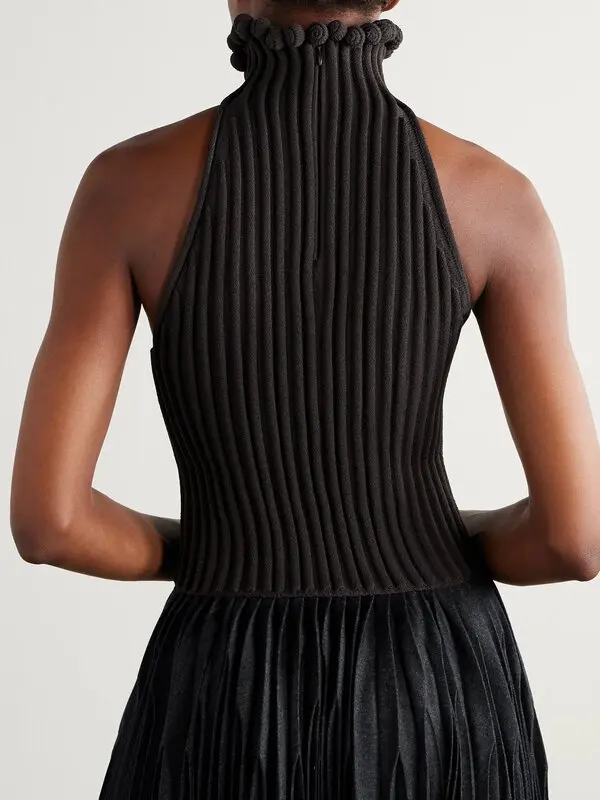 Alaïa Cropped Ribbed-knit Top - Gray