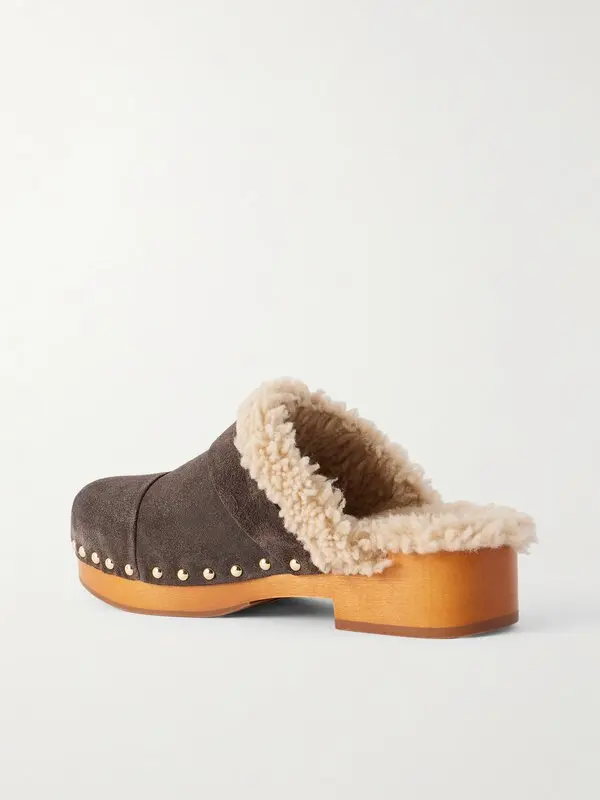 Chloé Jeannette Embellished Shearling-lined Suede Clogs