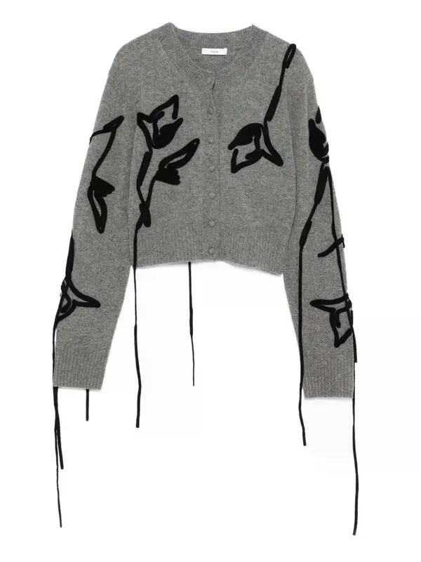 Erdem Floral-embroidered Tie-detail Cardigan - Grey