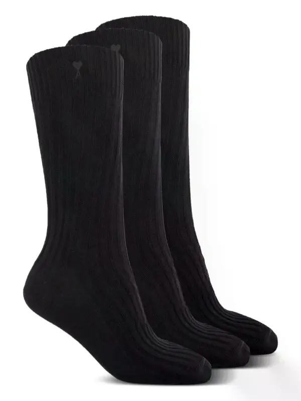 Ami Ribbed Socks With Embroidered Logo - Black