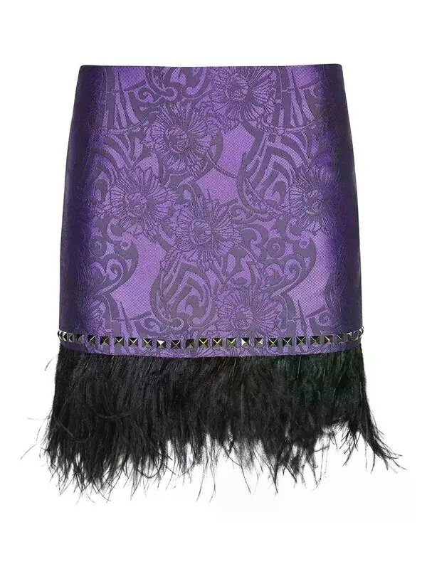 John Richmond Jacquard Feather-trimmed Mini Skirt - Purple