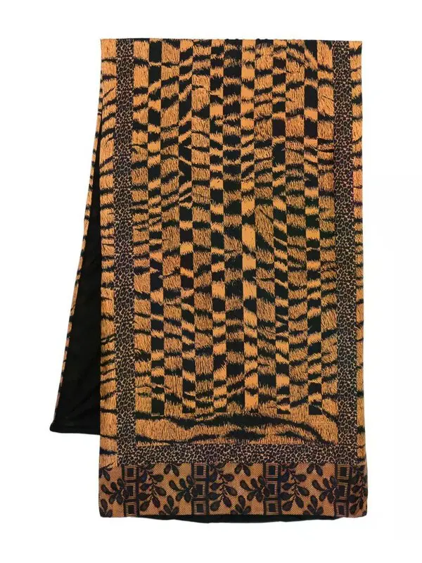 PIERRE-LOUIS MASCIA Tiger-stripe Lace-panelled Scarf - Yellow