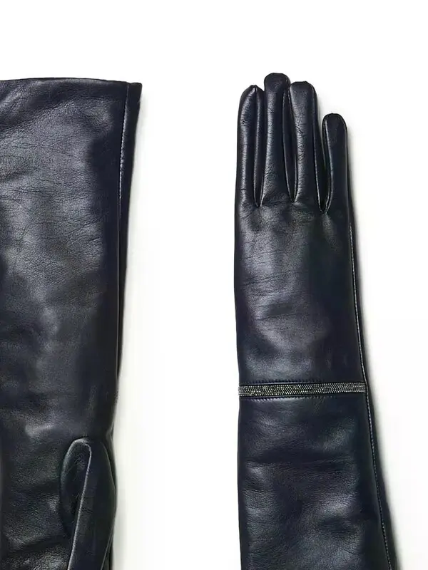 Peserico Long Leather Gloves - Black
