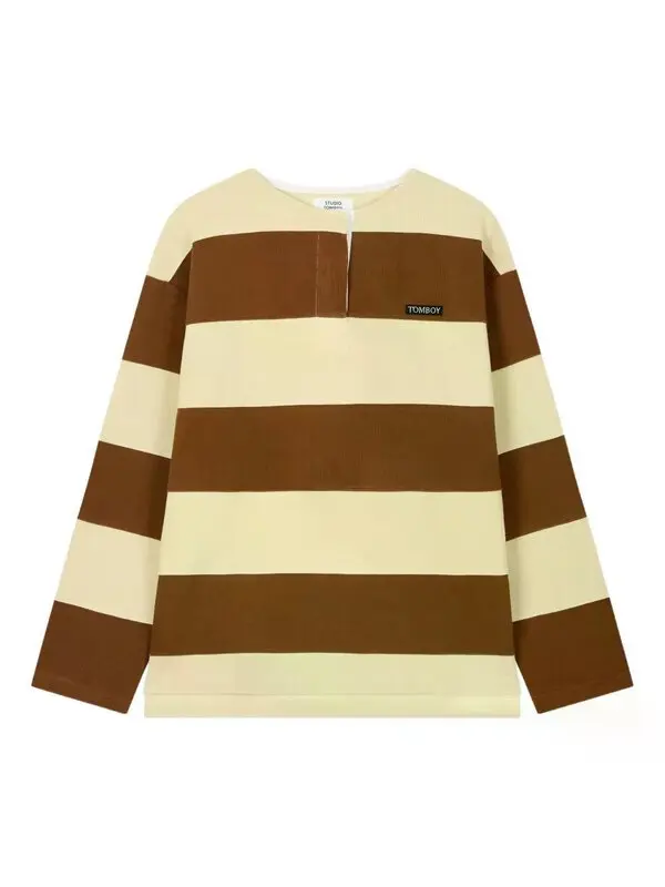 STUDIO TOMBOY Striped Henley T-shirt - Brown