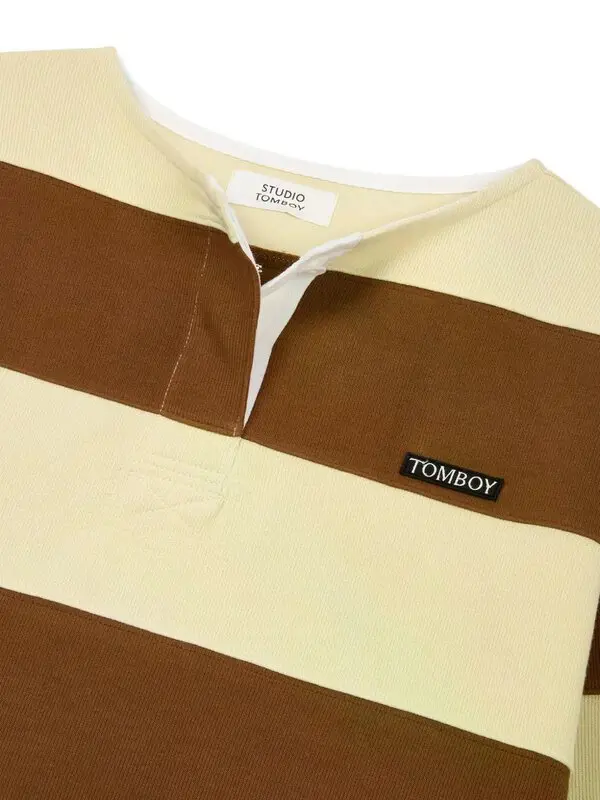 STUDIO TOMBOY Striped Henley T-shirt - Brown