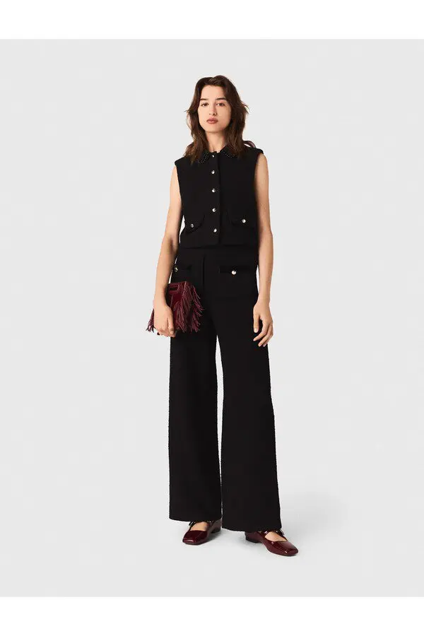 Maje Tweed Trousers With Velvet Stripes