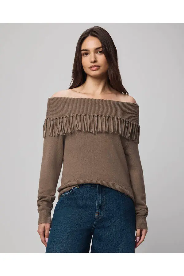 Splendid Simone Fringe Sweater - Brown