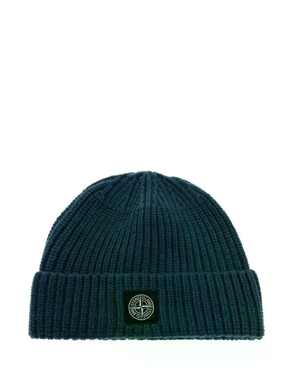 Stone Island Ribbed Wool Beanie - Blue