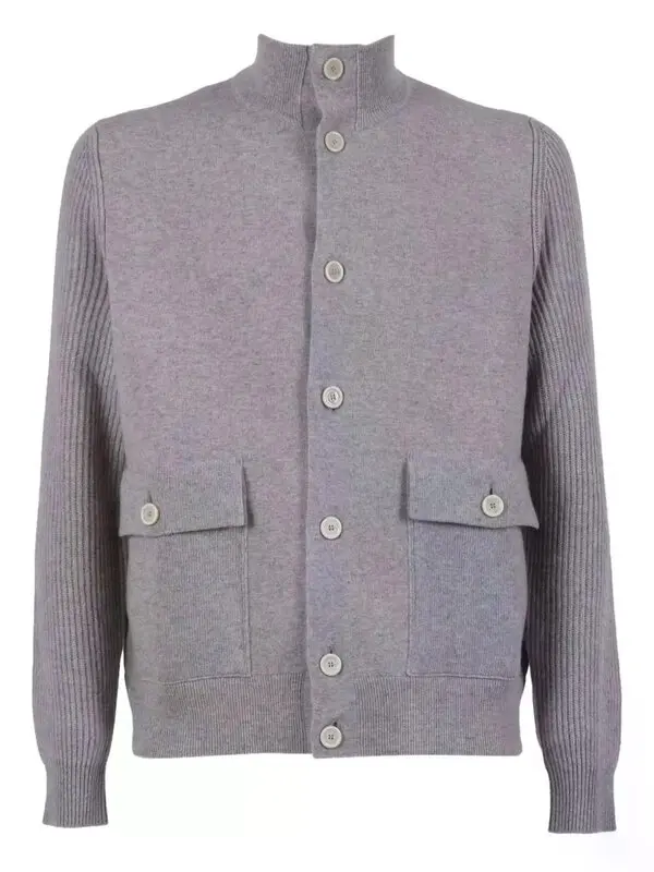 LARDINI Ribbed-panel Wool Cardigan - Grey