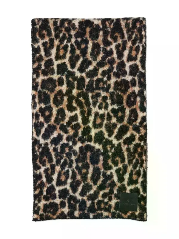 ANINE BING Leopard Print Wool Scarf - Brown