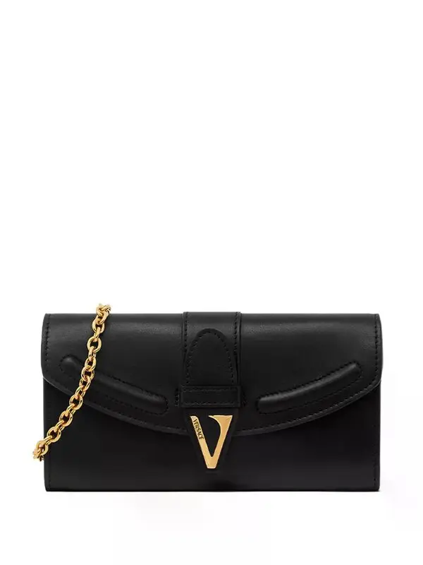 Versace V-logo Chain Clutch Bag - Black