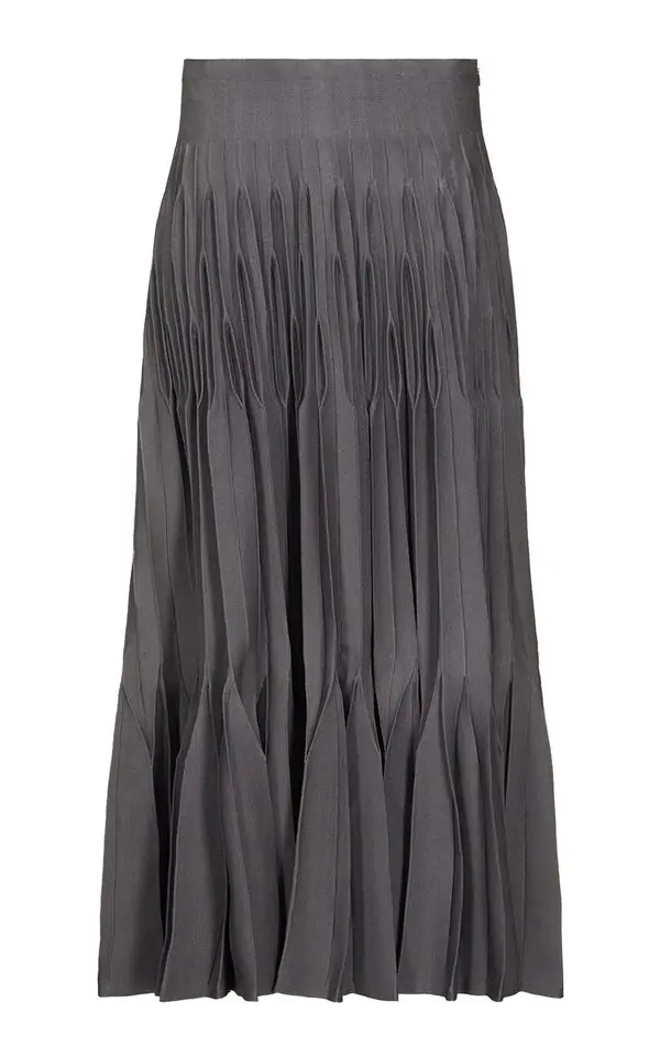 Alaïa Pleated Silk-blend Midi Dress - Grey