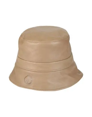 Giorgio Armani Bucket Hat In Leather, Lyocell, And Polyester - Beige