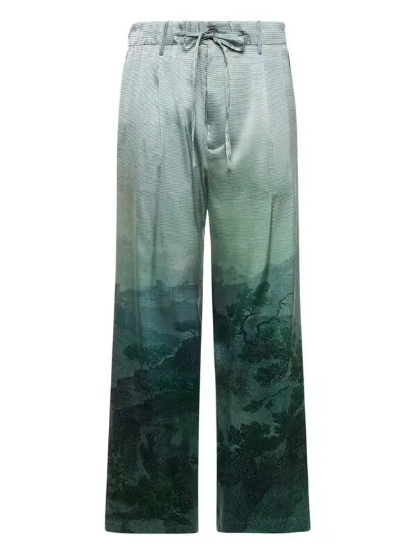 PIERRE-LOUIS MASCIA Landscape Print Drawstring Trousers - Blue