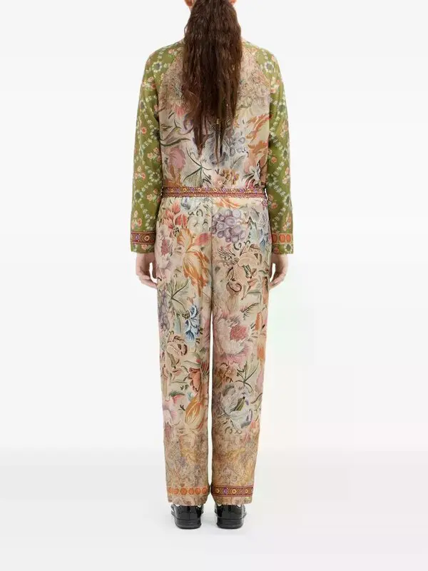 PIERRE-LOUIS MASCIA Beige Floral Print Silk Trousers