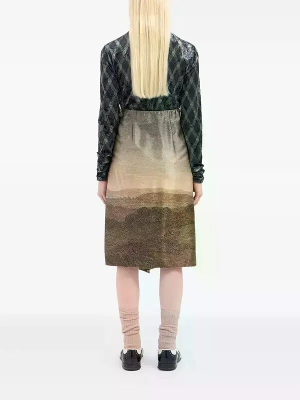 PIERRE-LOUIS MASCIA Printed Midi Skirt With Ruffle Detail - Brown