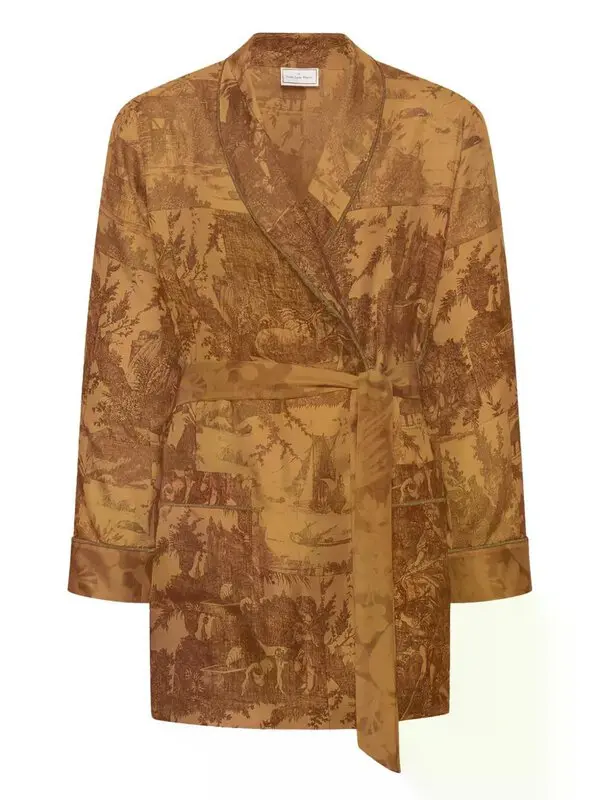 PIERRE-LOUIS MASCIA Landscape-print Belted Robe - Brown