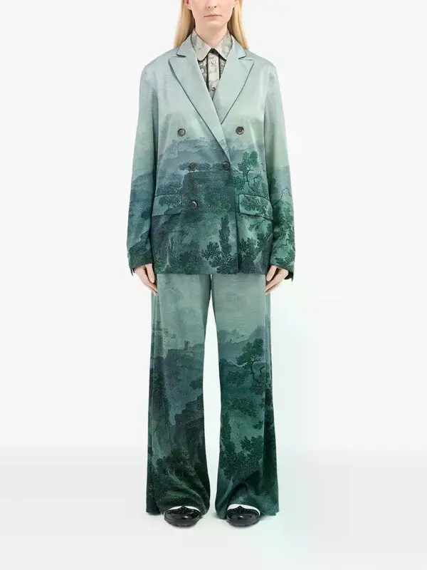 PIERRE-LOUIS MASCIA Landscape-print Double-breasted Blazer